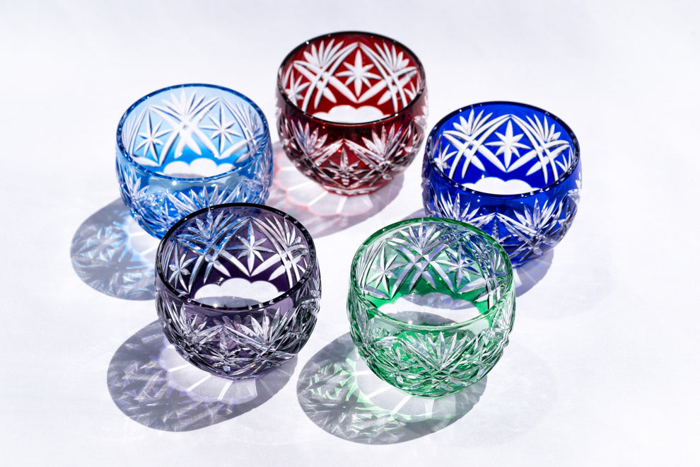 江戸切子 剣菱星文様 ぐい呑 五客揃 M-086-5 – 硝子工房 彩鳳