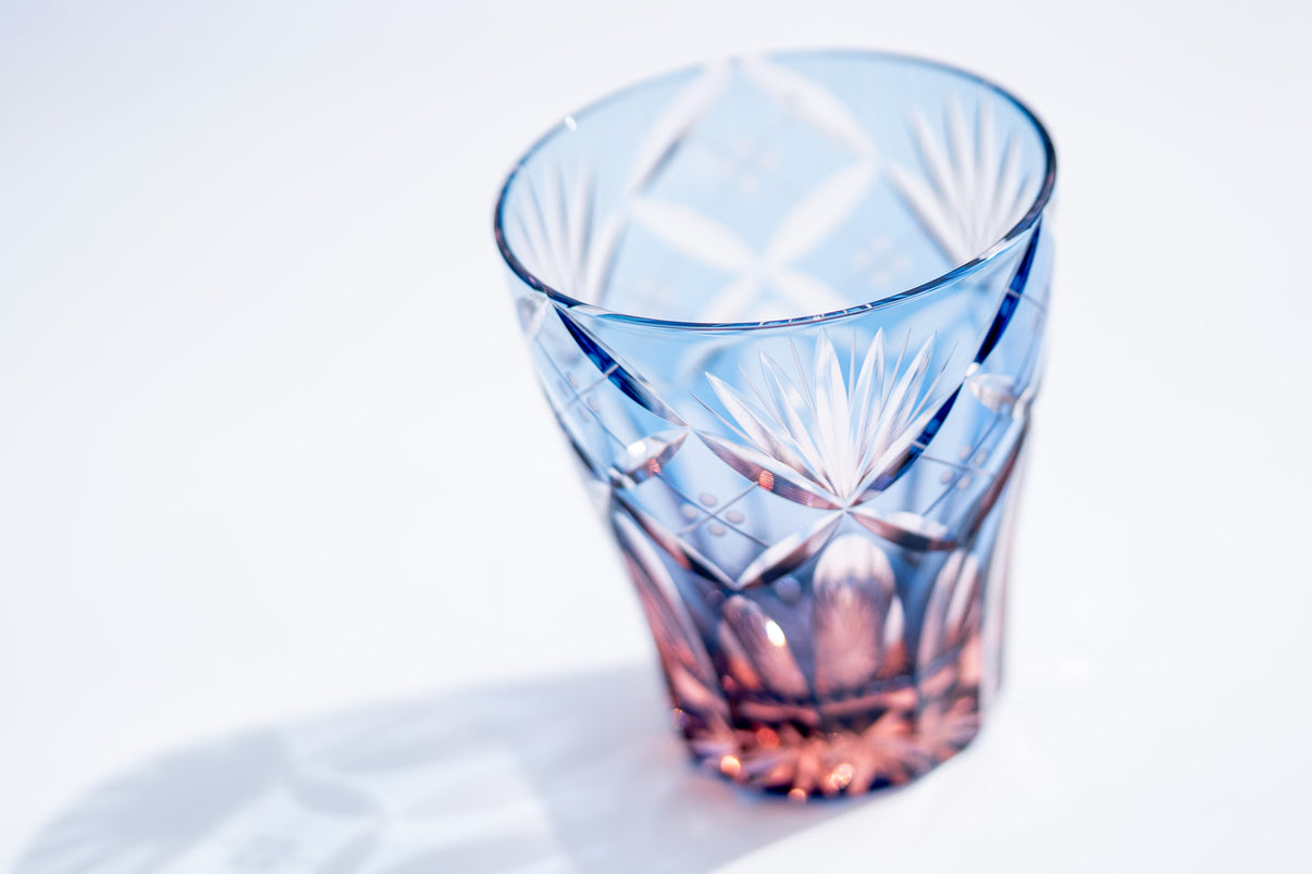 M-8573-BP 七宝笹の葉文様 ミニオールド ブルーピンク 江戸切子 直販限定品 – 硝子工房 彩鳳