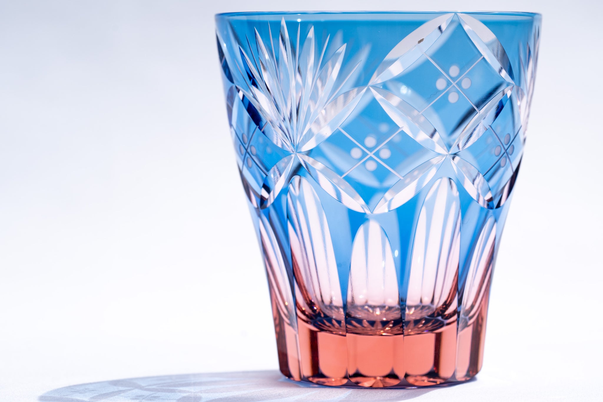 M-8573-BP 七宝笹の葉文様 ミニオールド ブルーピンク 江戸切子 直販限定品 – 硝子工房 彩鳳