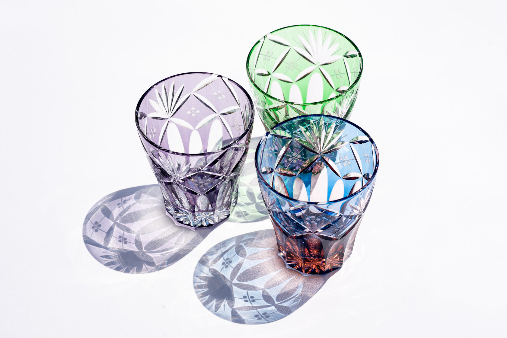 M-8573-BP 七宝笹の葉文様 ミニオールド ブルーピンク 江戸切子 直販限定品 – 硝子工房 彩鳳