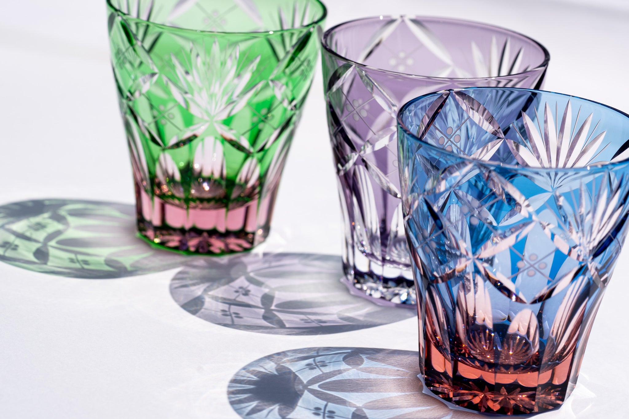 M-8573-V 七宝笹の葉文様 ミニオールド ムラサキ 江戸切子 直販限定品 – 硝子工房 彩鳳