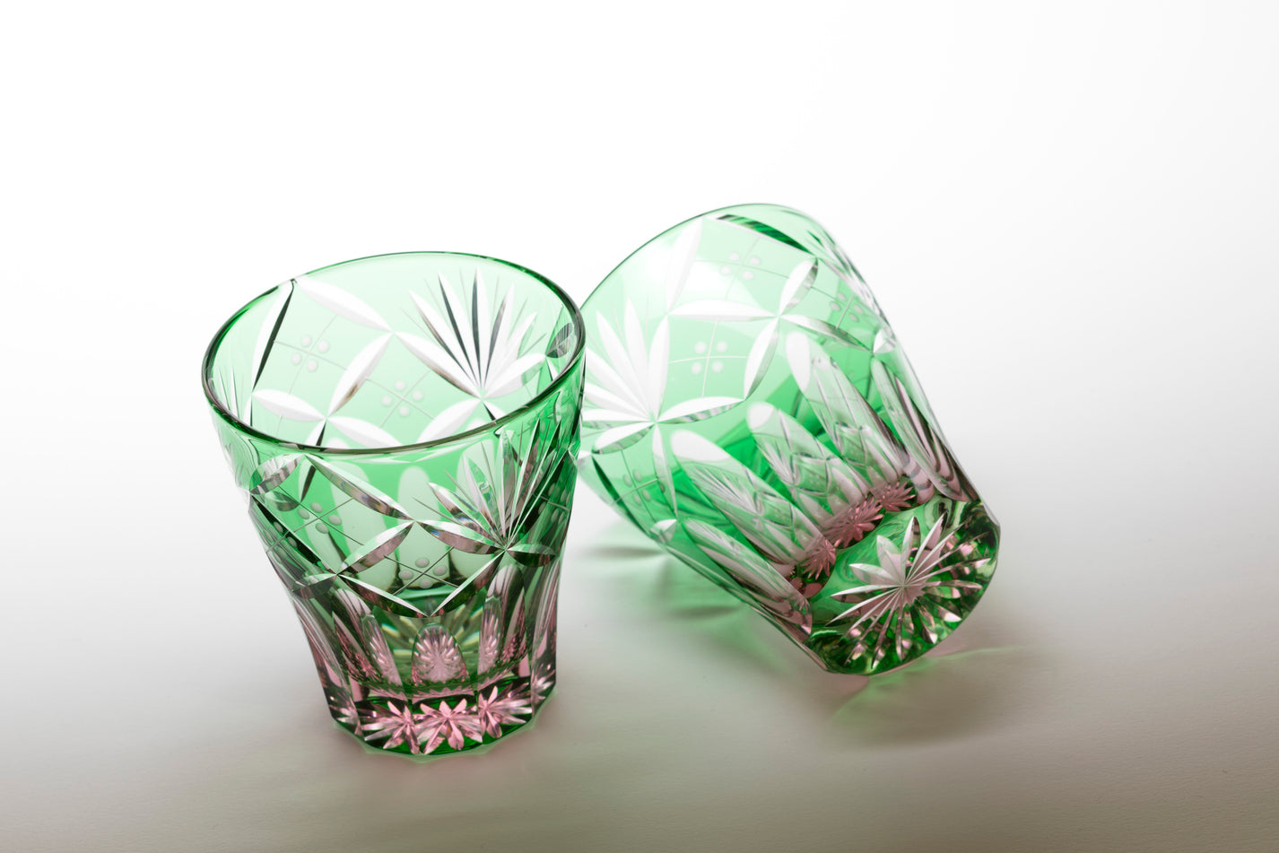 M-8573-2PG 七宝笹の葉文様 ミニオールド ペア 江戸切子 彩鳳 直販限定品 – 硝子工房 彩鳳