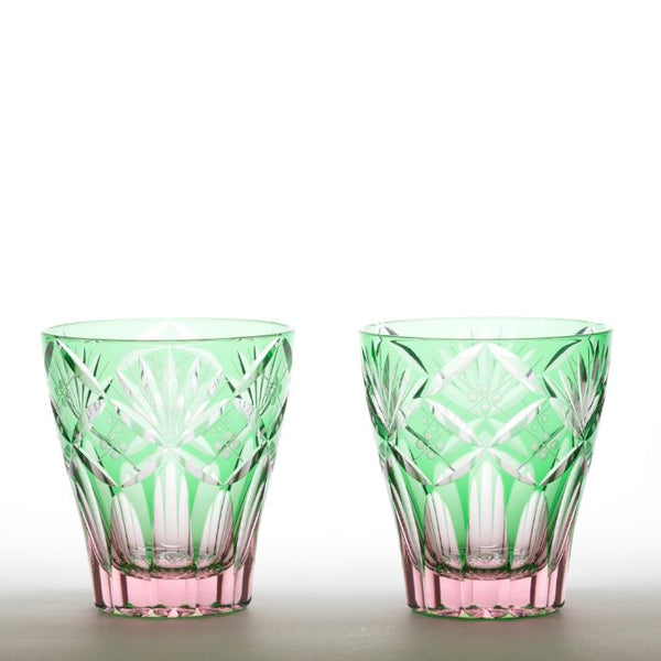 M-8573-2PG 七宝笹の葉文様 ミニオールド ペア 江戸切子 彩鳳 直販限定品 – 硝子工房 彩鳳